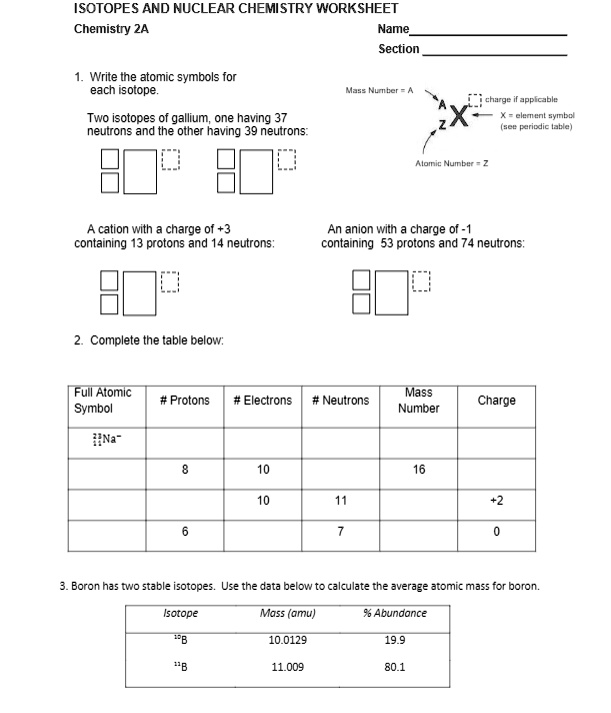 ISOTOPES AND NUCLEAR CHEMISTRY WORKSHEET Chemistry 2A Name Section 1 ...