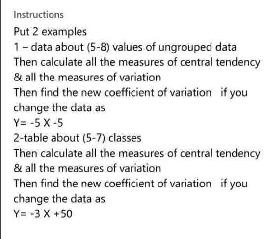 Solved Instructions Put 2 Examples 1 Data About 5 8 Values Of
