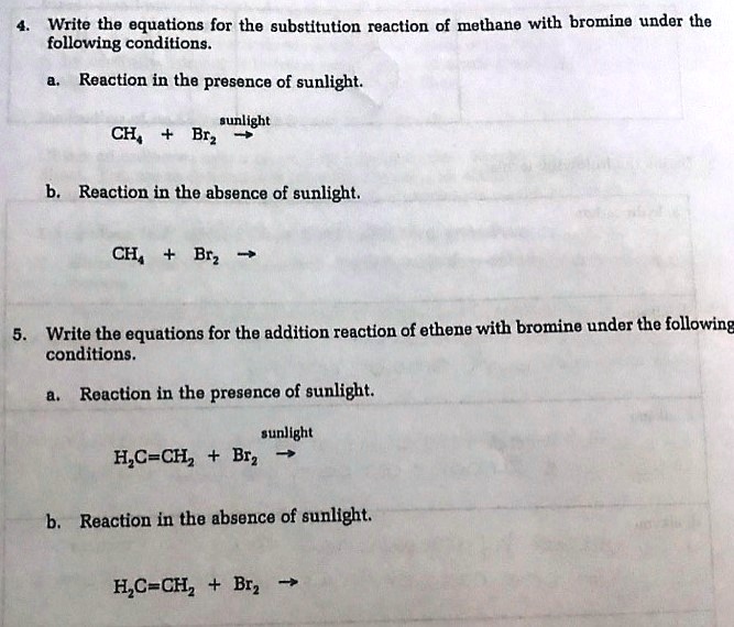 SOLVED: Write the equations for the substitution reaction of methane ...