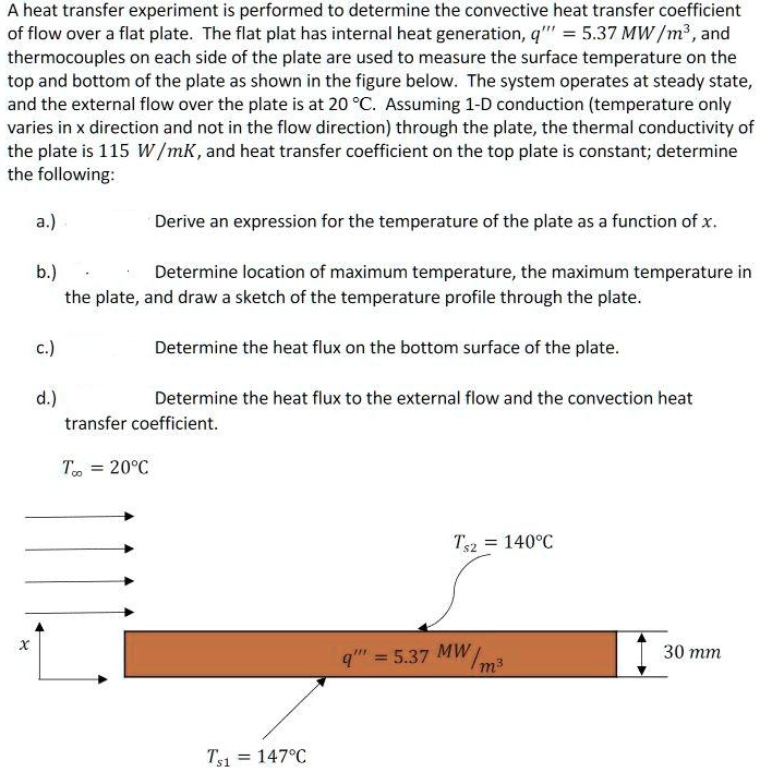 SOLVED: A heat transfer experiment is performed to determine the convective heat transfer ...