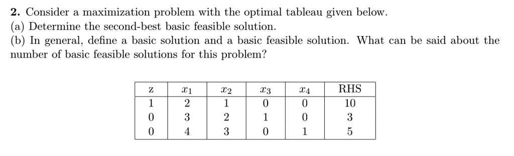2 Consider A Maximization Problem With The Optimal Tableau Given Below 2826