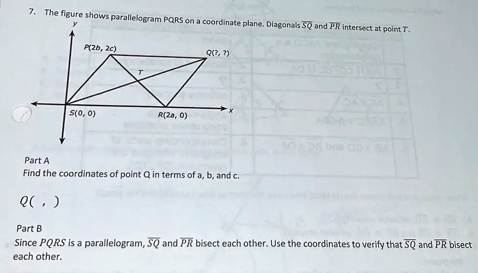 7. The figure shows parallelogram PQRS on a coordinate plane. Diagonals ...