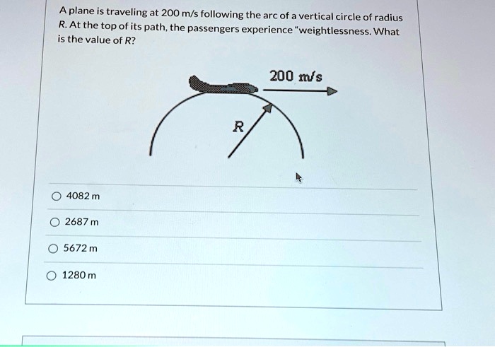aplane is traveling at 200 ms following the arc of vertical circle of ...