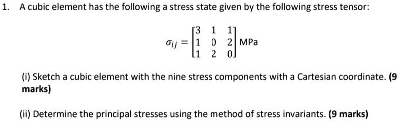 SOLVED: Texts: 1. A cubic element has the following stress state given ...