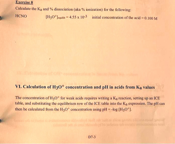SOLVED: Exercise Calculate the Ka and % dissociation (aka % ionization) for the following: HCNO ...