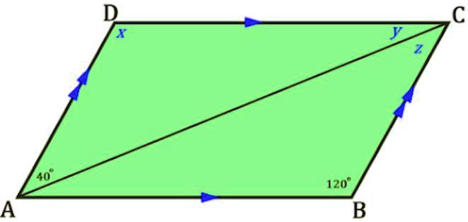 'Given that the measure of Angle DAC = 40 degrees and the measure of ...