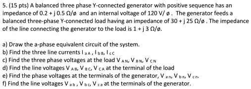 Solved A Balanced Three Phase Y Connected Generator With Positive Sequence Has An Impedance Of