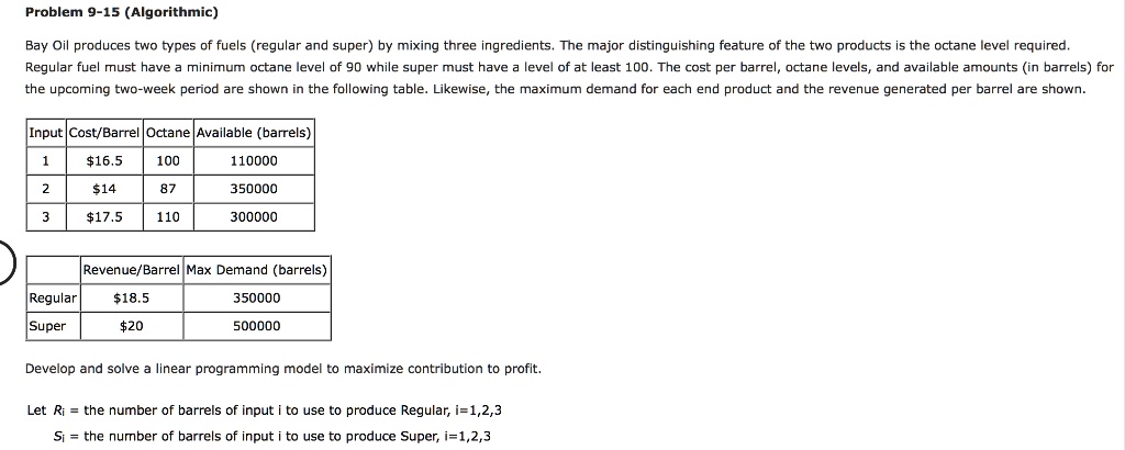 problem 9 15 algorithmic bay oil produces two types of fuels regular ...