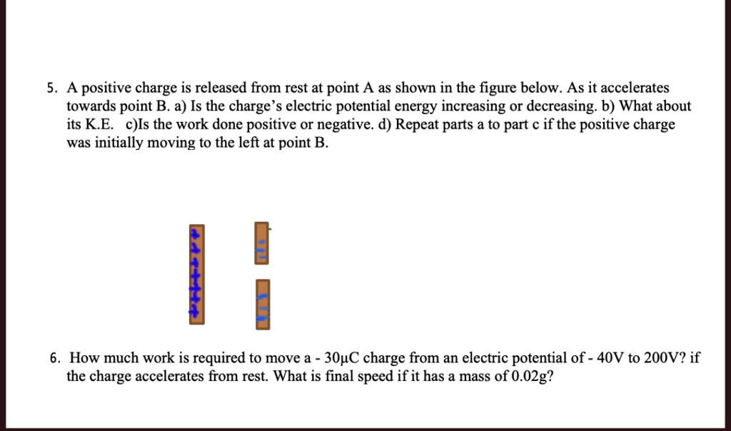 5 a positive charge is released from rest at point a as shown in the ...