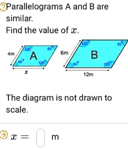 SOLVED: @Parallelograms A and B are similar: Find the value of € The diagram is not drawn to ...