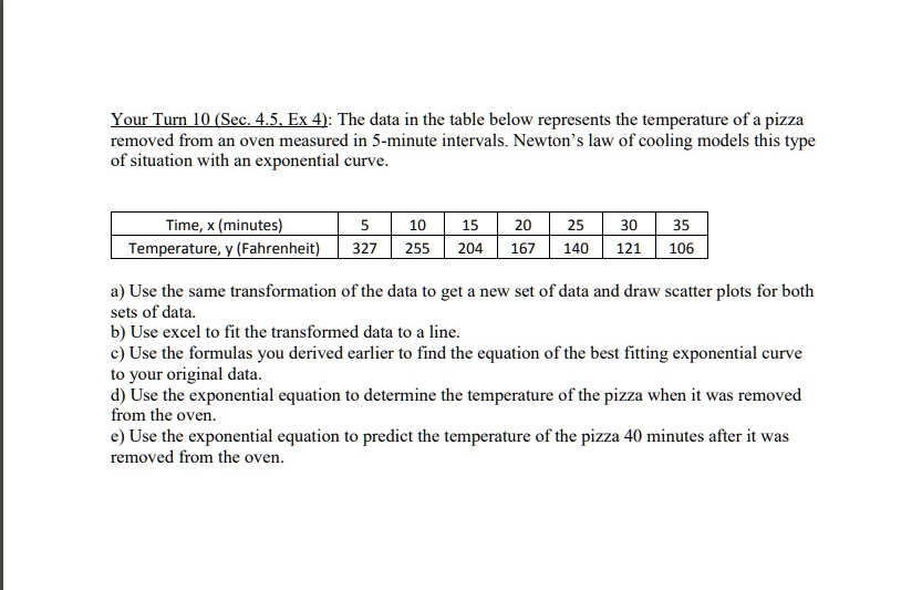 SOLVED: Your Turn 10 (Sec. 4.5, Ex 4): The data in the table below represents the temperature of ...