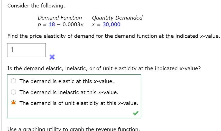 consider the following demand function 18 00003x quantity demanded 30000 find the price ...