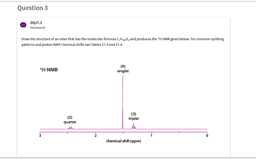 Question 3 DQ17.3 Homework Draw the structure of an ester that has the ...