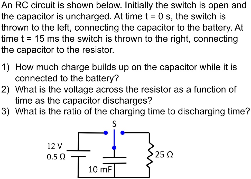 SOLVED: An RC circuit is shown below: Initially the switch is open and the capacitor is ...