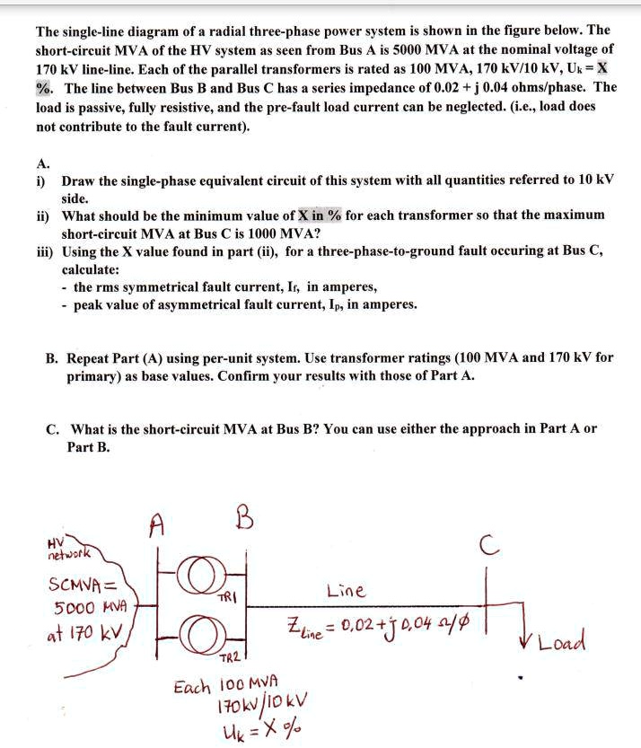 The single-line diagram of a radial three-phase power system is shown ...