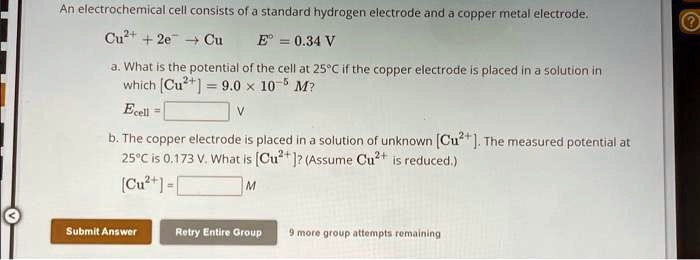 SOLVED: An electrochemical cell consists of a standard hydrogen ...