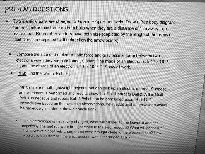 SOLVED: PRE-LAB QUESTIONS Two identical balls are charged to +q and +24 ...