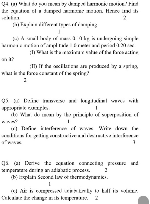 q4 a what do you mean by damped harmonic motion find the equation of a damped harmonic motion ...