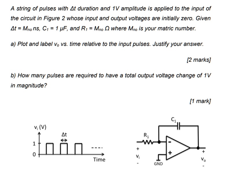 SOLVED: A string of pulses with an duration and 1V amplitude is applied to the input of the ...