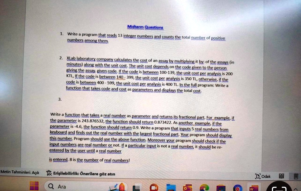 Midterm Questions 1. Write a program that reads 13 integer numbers and ...