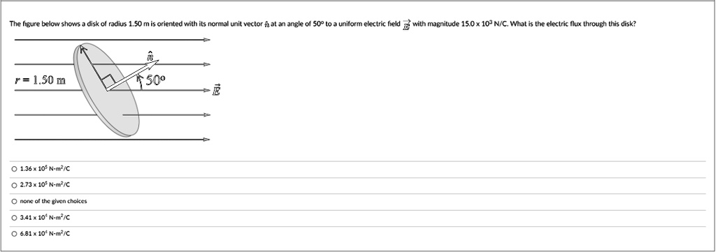 SOLVED: The figure below shows a disk of radius 1.50 m is oriented with its normal unit vector ...