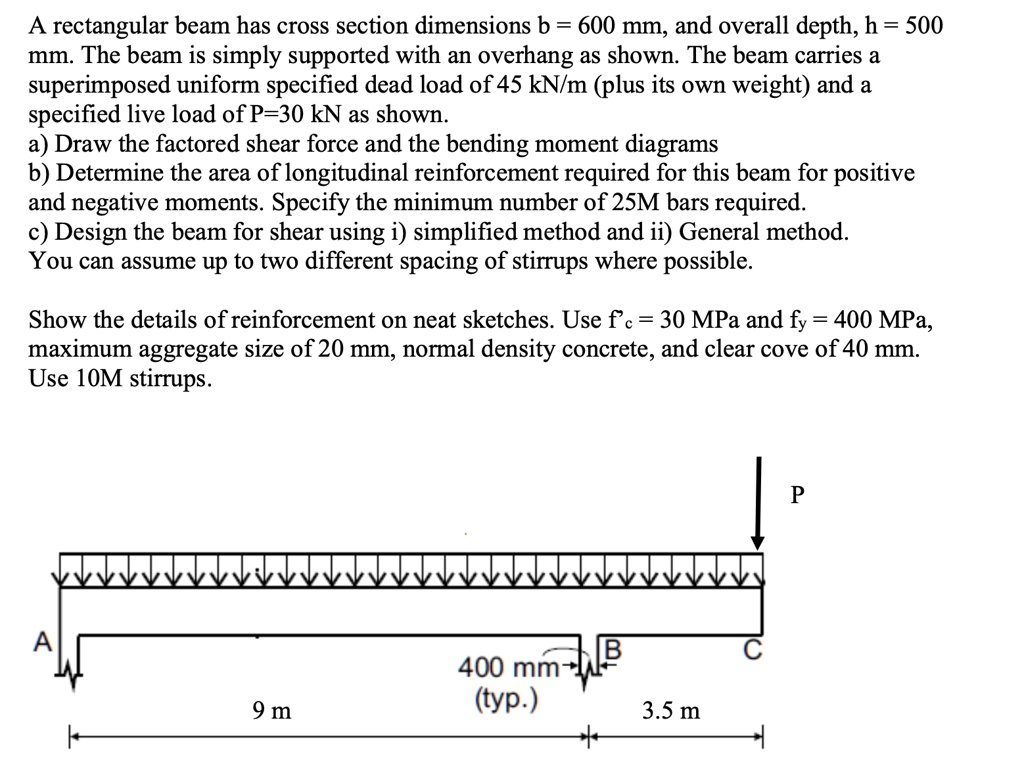 SOLVED: A rectangular beam has cross-section dimensions b = 600 mm and ...