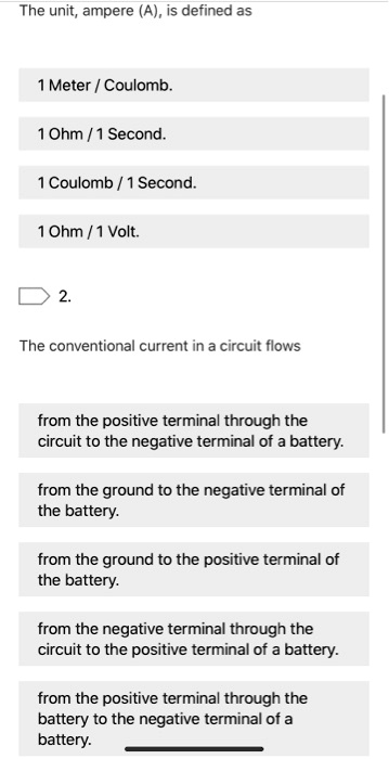 SOLVED: The unit, ampere (A), is defined as Meter Coulomb Ohm 1 Second ...