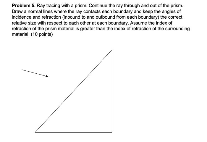 SOLVED: Problem 5. Ray tracing with prism. Continue the ray through and ...