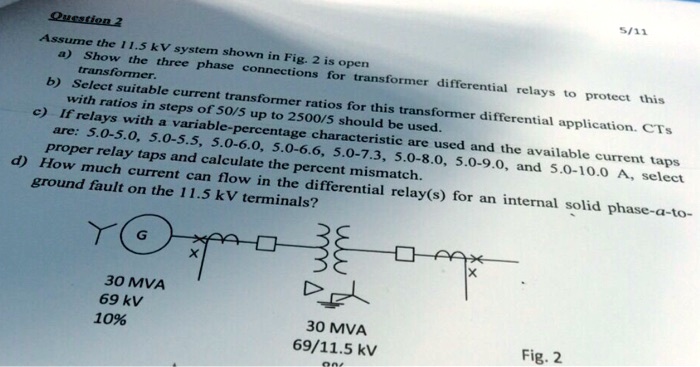 [GET ANSWER] 5/11 Question 2 Assume the 11.5 kV system shown in Fig. 2 ...