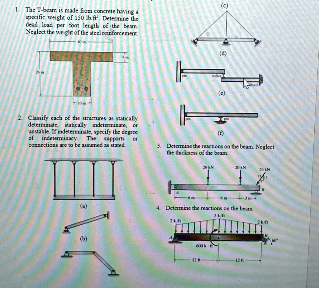 1. The T-beam is made from concrete having a specific weight of 150 lb ...