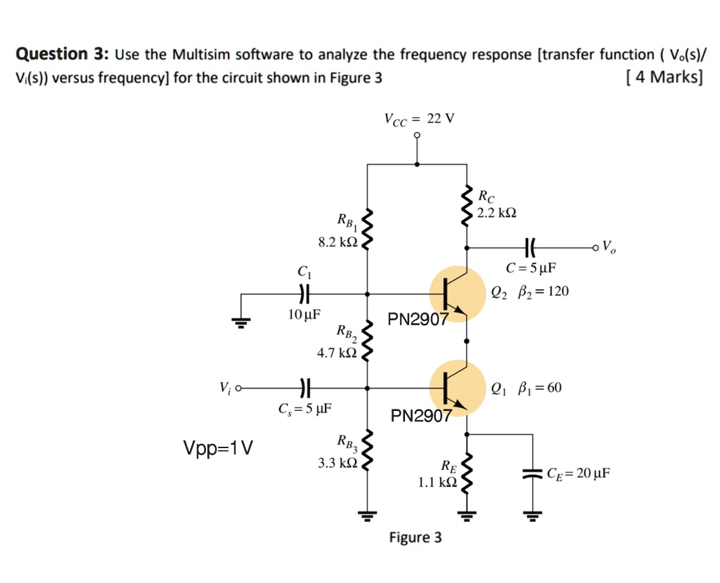 Question 3: Use the Multisim software to analyze the frequency response ...