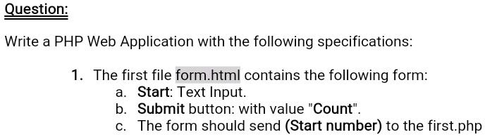 Solved Question Write A Php Web Application With The Following Specifications The First File 6127