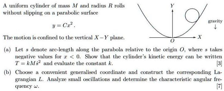 SOLVED: A uniform cylinder of mass M and radius R rolls without ...