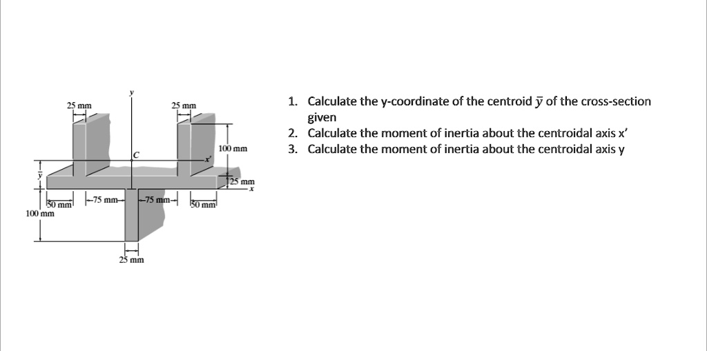 SOLVED: 25 mm 25 mm 1. Calculate the y-coordinate of the centroid y of the cross-section given 2 ...