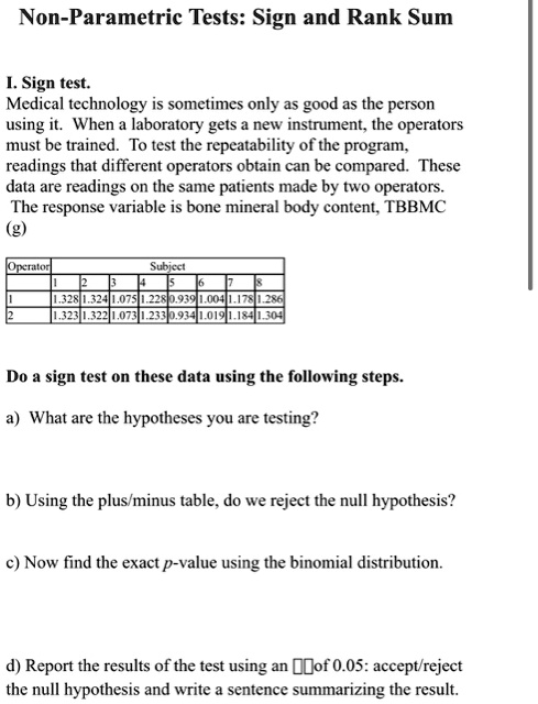 non parametric tests sign and rank sum sign test medical technology is ...