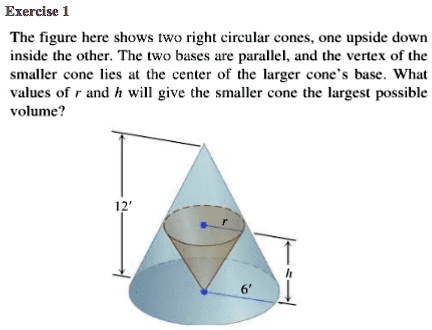 Exercise 1 The figure here shows two right circular cones, one upside down inside the other. The ...