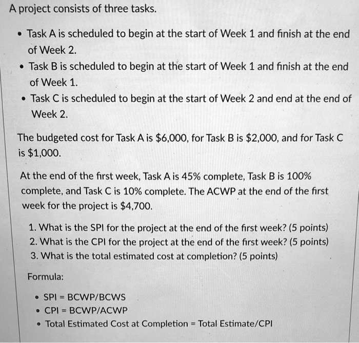 a project consists of three tasks o task a is scheduled to begin at the ...