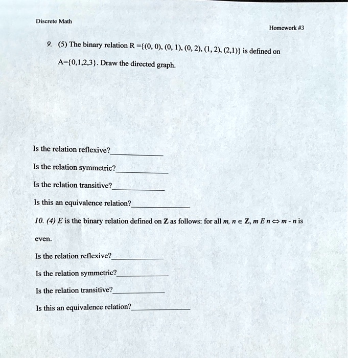 Solved Discrete Math Homework 3 5 The Binary Relation R 00 0 1 0212 21 Is