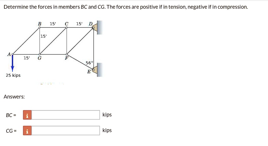 SOLVED: Determine the forces in members Bc and CG.The forces are ...