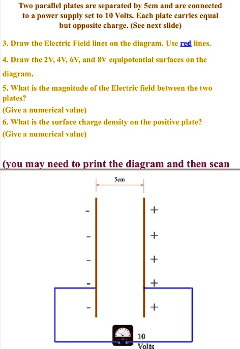 SOLVED: Two parallel plates are separated by S cm and are connected to ...