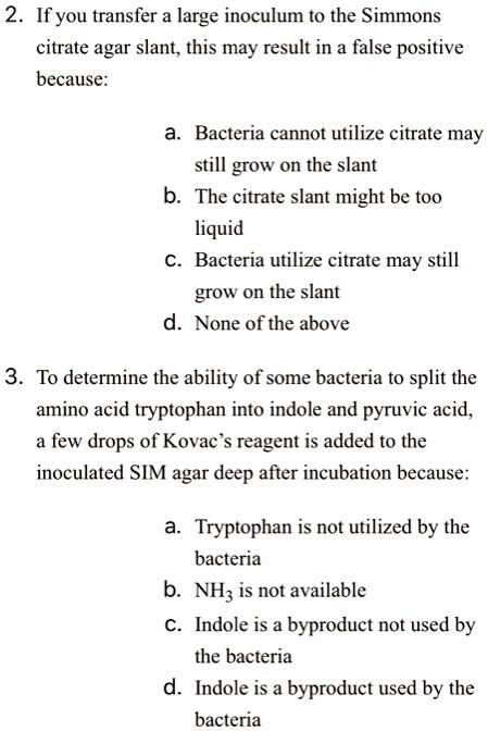 if you transfer a large inoculum to the simmons citrate agar slant this ...