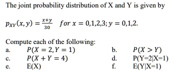 SOLVED: The joint probability distribution of X and Y is given by Pxy ...