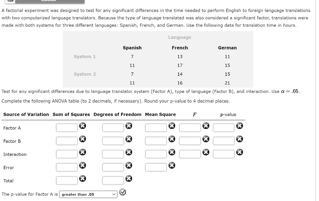 SOLVED: factorial experiment was designed to test for any significant ...