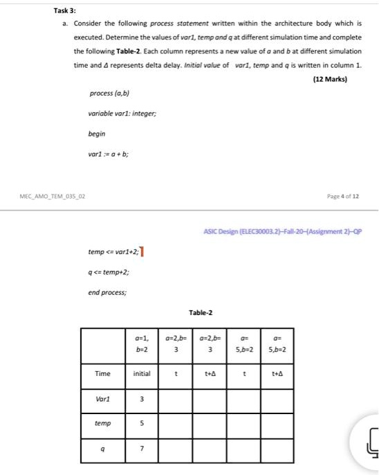 SOLVED: Task 3: .e Consider the following process statement written ...