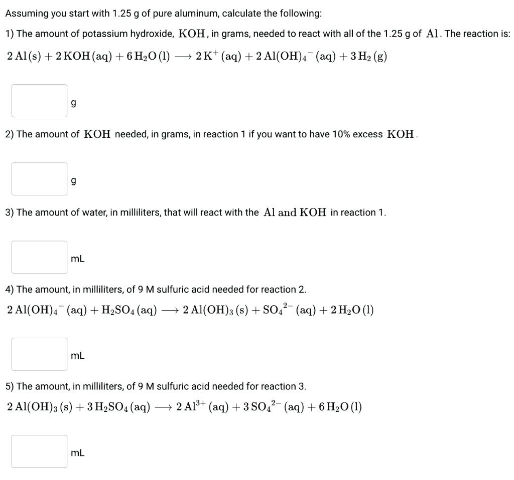 assuming you start with 125 g of pure aluminum calculate the following ...