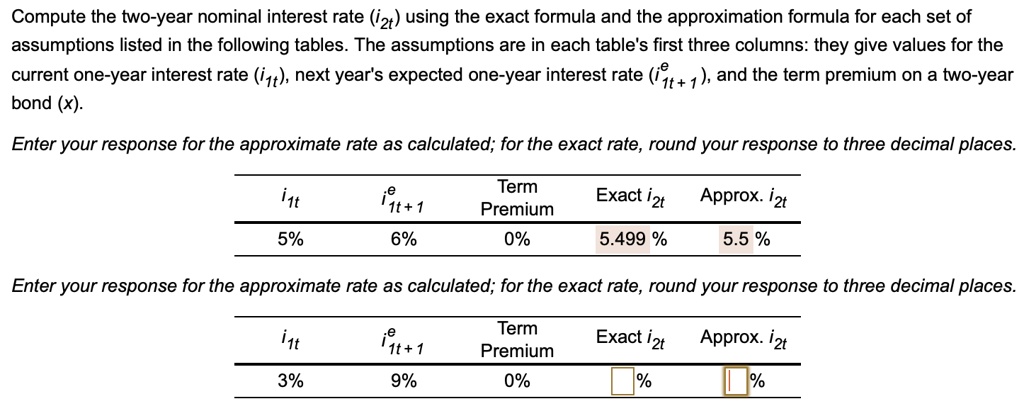 SOLVED: Compute the two-year nominal interest rate (ia) using the exact ...
