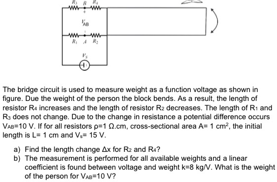 SOLVED: The bridge circuit is used to measure weight as a function of ...