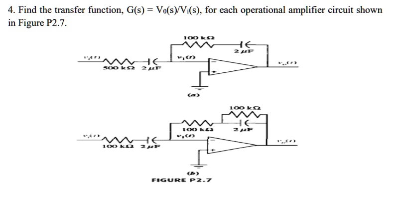 SOLVED: Find the transfer function, G(s) = Vo(s)/Vi(s), for each ...