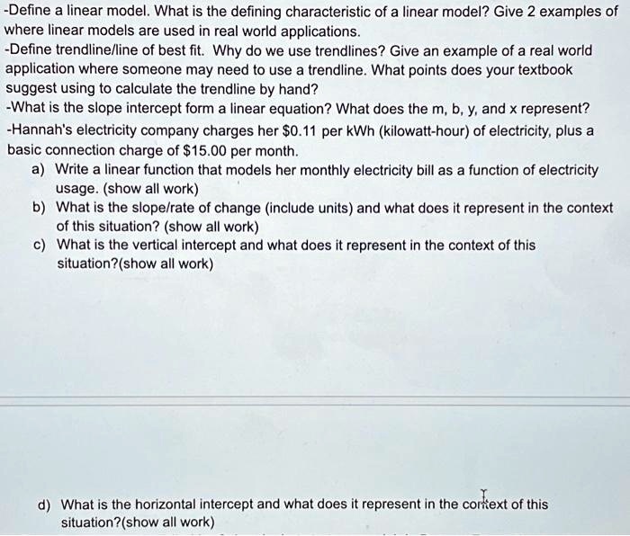 SOLVED: Help - Define a linear model. What is the defining ...