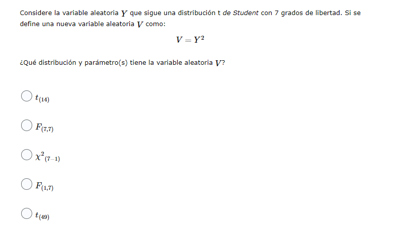 Considere la variable aleatoria Y que sigue una distribución t de ...